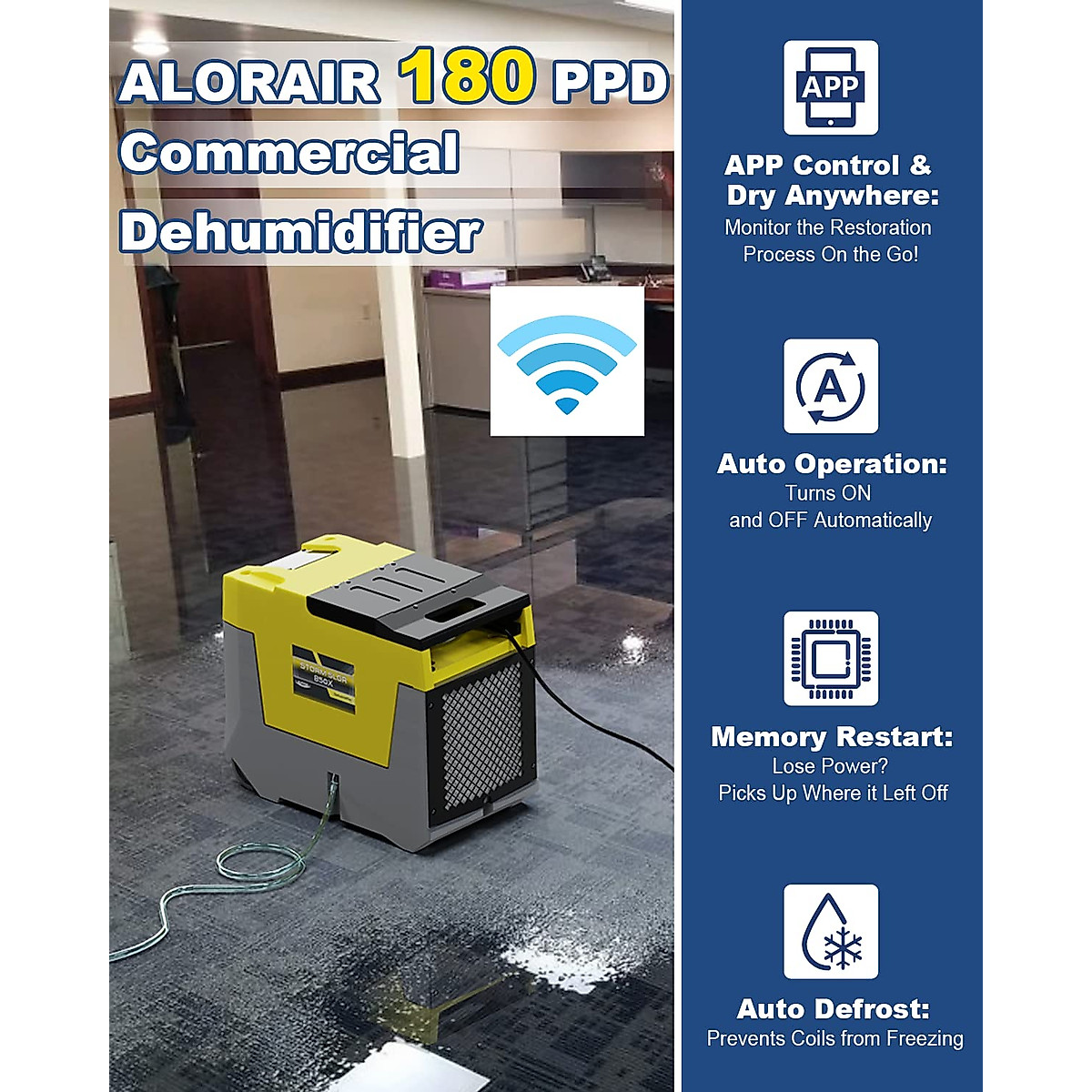 AlorAir 180 PPD Commercial Dehumidifier Smart WiFi Control, 28 Gallons Industrial Dehumidifiers for Home, Basements, Garages, and Crawl Space, Water Damage Restoration, Storm SLGR 850X