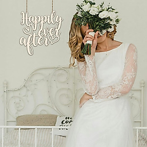 AHANDMAKER Happily Ever After Wooden Sign, Happily Ever After Sign for Wedding, Wood Letters Sign, Wall Hanging Art Decorations Photo Prop for Bridal Shower Engagement Party Wedding Decor, 11.57x11.8