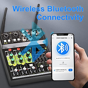 Bomaite BO4-M Portable Karaoke Microphone Mixer System Set, 4 Channel Mixer With Dual Wireless Mic, MP3 Bluetooth USB Interface in singing for Smart TV, PC, KTV, Home Theater, Amplifier, Speaker