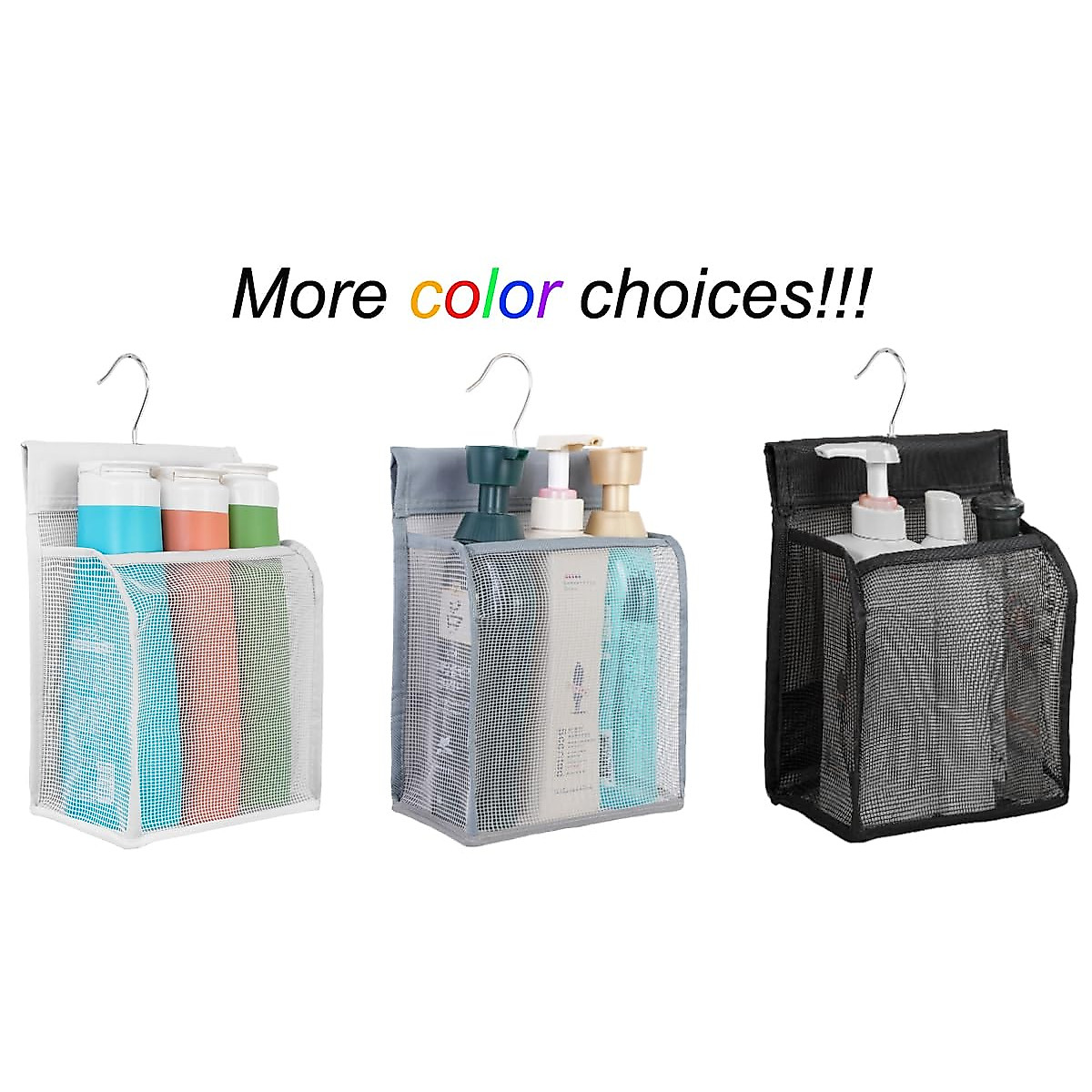 ALYER Hanging Mesh Shower Caddy Organizer Bathroom Storage Bag with Hooks for College Dorm, Gym, Swimming,RV and Travel,White