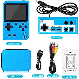 Tlsdosp Retro Handheld Game Console with 400 Classical FC Games-3.0 Inches Screen Portable Video Game Consoles with Protective Shell-Handheld Video Games Support for Connecting TV & Two Players (Blue)