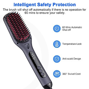Hair Straightener Brush, Byzesou Ionic Hair Straightener Comb with Auto Temperature Lock and Auto-Off Function, 30s Fast Heating, 16 Heat Levels Perfect for Professional Salon at Home