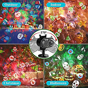 Christmas Lights Projector Outdoor,Holiday Lights Projector with Remote Control Timer, 26 HD Effects (3D Ocean Wave & Patterns) Waterproof Landscape Lights for Halloween Xmas Party Garden Decorations