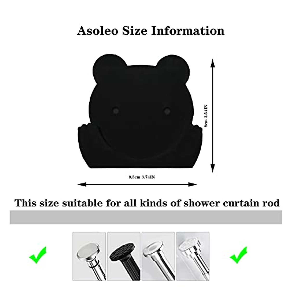 Asoleo Shower Curtain Rod Holder for Wall,Two Modes of No Drilling Installation and Perforated Installation of Bathroom Super Glue Shower Rod Support Base (black bear)
