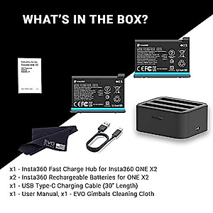 Insta360 ONE X2 Battery & Fast Charge Hub Bundle - Includes Fast Charge Hub + 2 Batteries (1630mAh) for Insta360 ONE X2 360 Camera (3 Items)