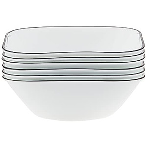 Corelle Vitrelle 6-Piece (22-Oz) Cereal Soup Bowls, Triple Layer Glass and Chip Resistant, Lightweight Square Dinnerware Bowl Set, Simple Lines