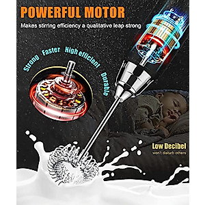 Nahida Handheld Milk Frother for Coffee with Stand， Rechargeable Drink Foam Mixer with 3 Heads 3 Speeds Electric Stirrers for Latte, Cappuccino, Hot Chocolate, Egg, Cord-Free