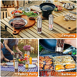 Electric Salt and Pepper Grinder, SDMXSE Rechargeable Stainless Steel Automatic Mills with Washable 95ml Container, LED Light, Refillable Electric Salt Shakers for Kitchen, Silver