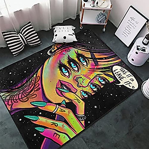YUXIXI Non-Slip Area Rugs Home Decor Outer Space Art Mystery Black Girl Floor Mat Living Room Bedroom Carpets Doormats 60 X 39 Inches