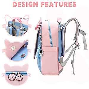 AUOBAG Kids Backpacks Girls Backpack Kitten Girl Bookbag Suitable for Elementary School (Blue)