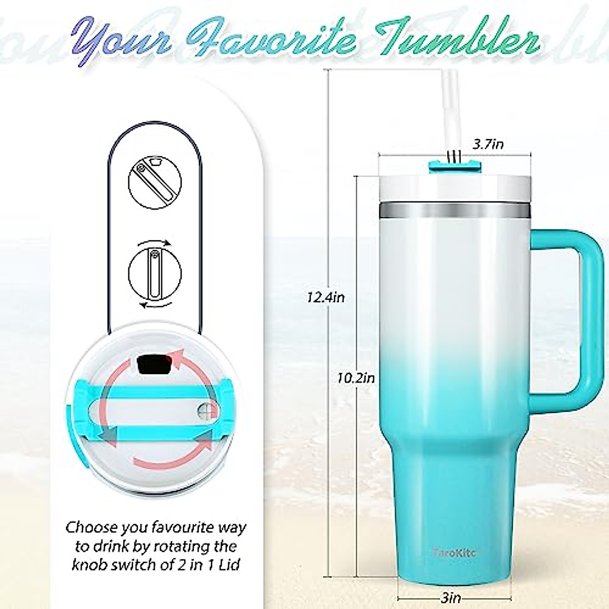 40 oz Tumbler with Handle, Upgraded Insluated Stainless Steel Tumbler with Lid and Straw, Double Wall Travel Coffee Mug Iced Cup, Keeps Cold for 34 Hours, Dishwasher Safe, BPA Free, Fairyland Green