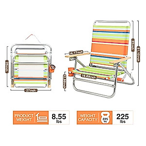 PORTAL 4 Position Folding Backpack Straps Lightweight Low Beach Chairs for Adults, Supports 225 lbs, Green