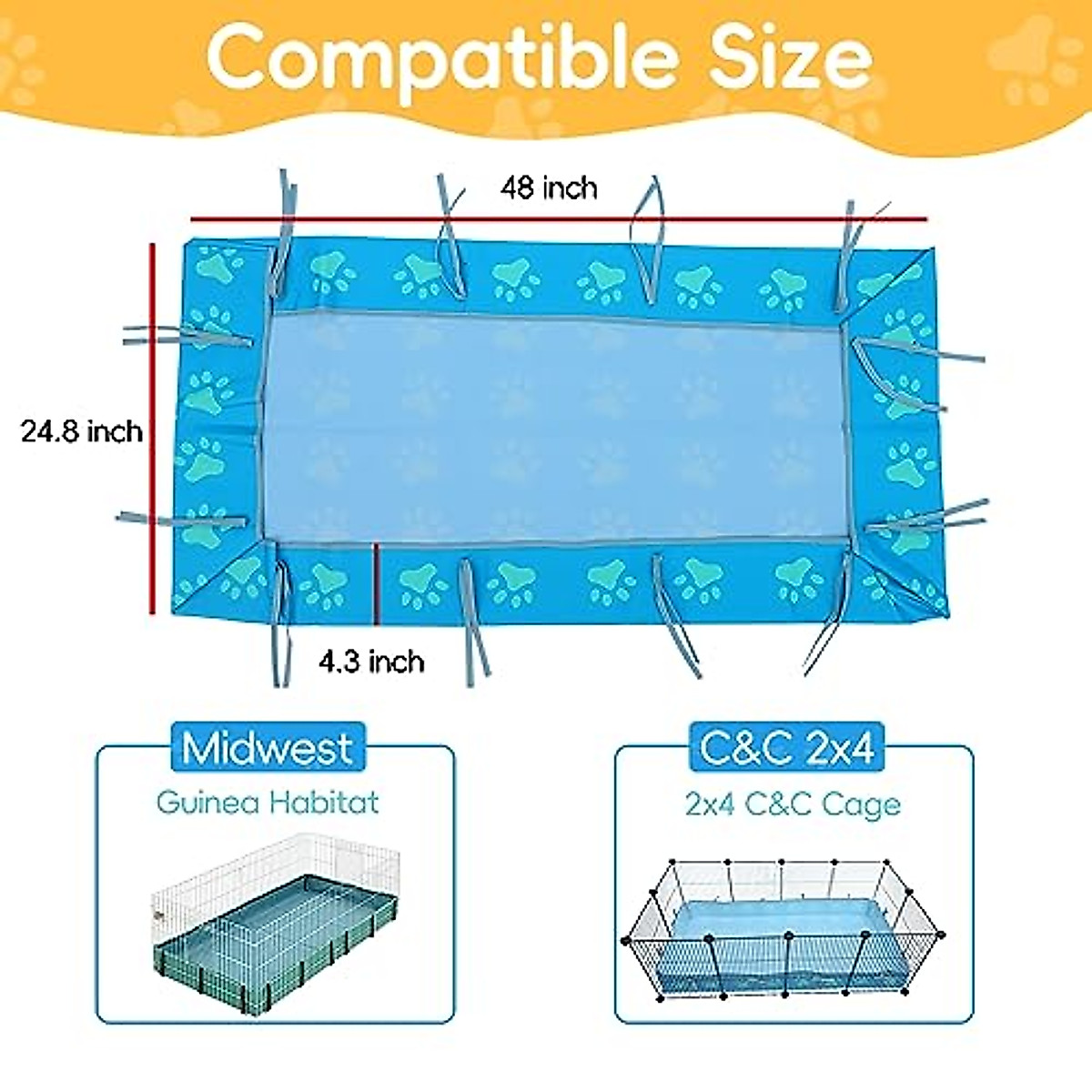 Guinea Pig Cage Liner Waterproof Oxford Bottom Pet Bedding for Rabbit Chinchilla Hedgehog Ferret Small Animals Cage C&C Playpen Accessories, 48x24 inch Blue