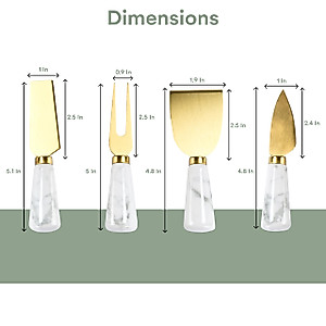 Hallops Marble Cheese Knife Set - 4 Knives for Charcuterie Board & Utensils, Rustic Ceramic White Handle, Elite-Quality Cutlery, Ideal Serving Accessories for Cheese & Wine - Ideal Gift