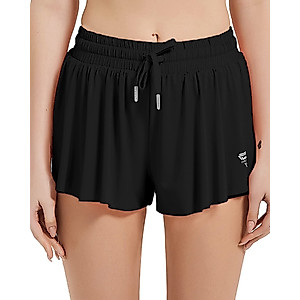 Memorose Flowy Running Shorts for Women Summer Causal Spandex Athletic Workout Shorts with Pockets Black