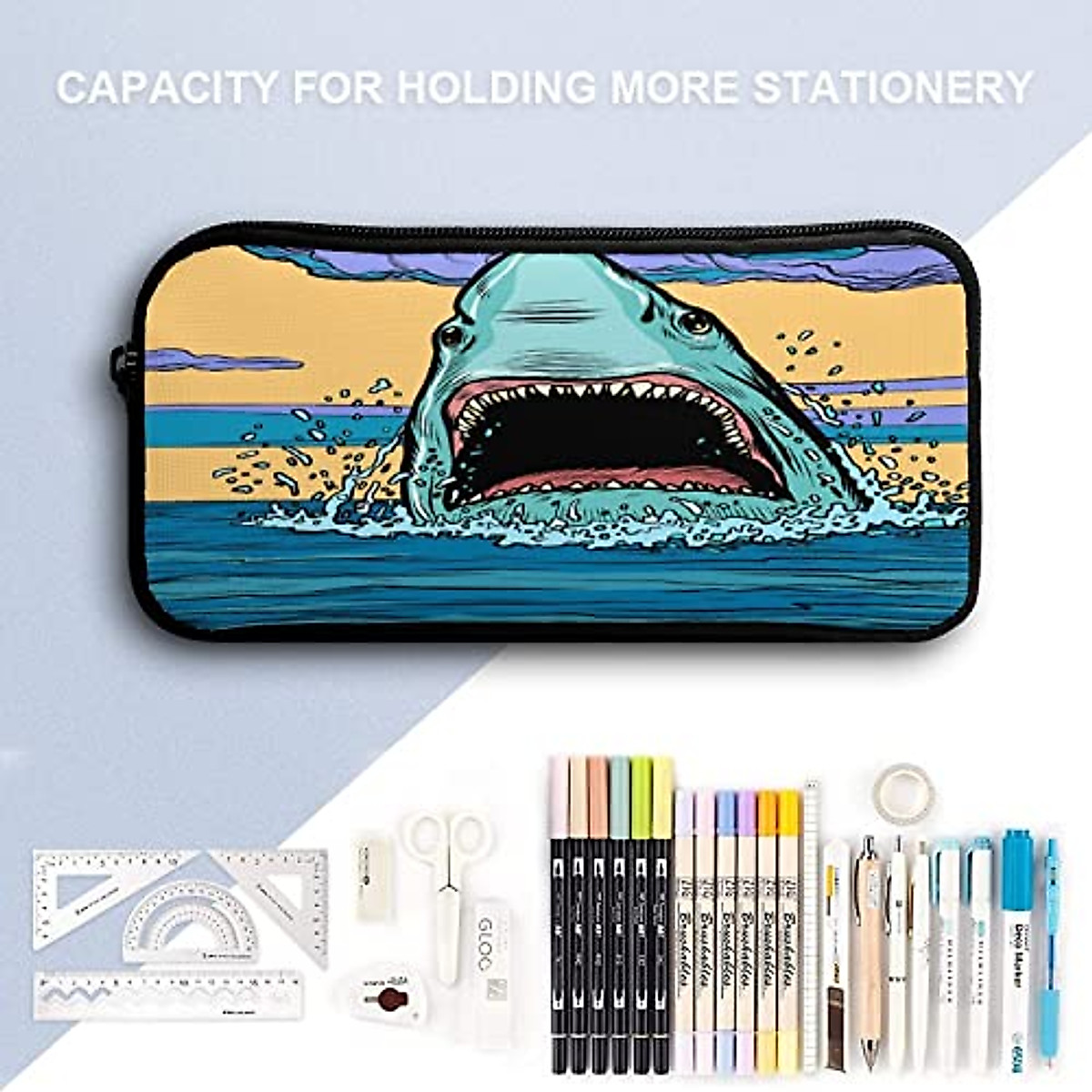 Dangerous Aggressive Shark in The Ocean Pencil Case Pencil Pouch Coin Pouch Cosmetic Bag Office Stationery Organizer