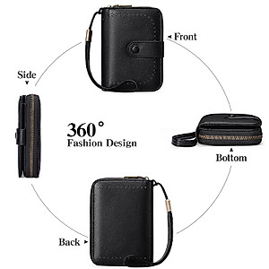 GAEKEAO Leather Credit Card Holder Wallet for Women RFID Blocking Large Capacity Bifold Zipper Card Case Organizer with Wristlet 32 Slots