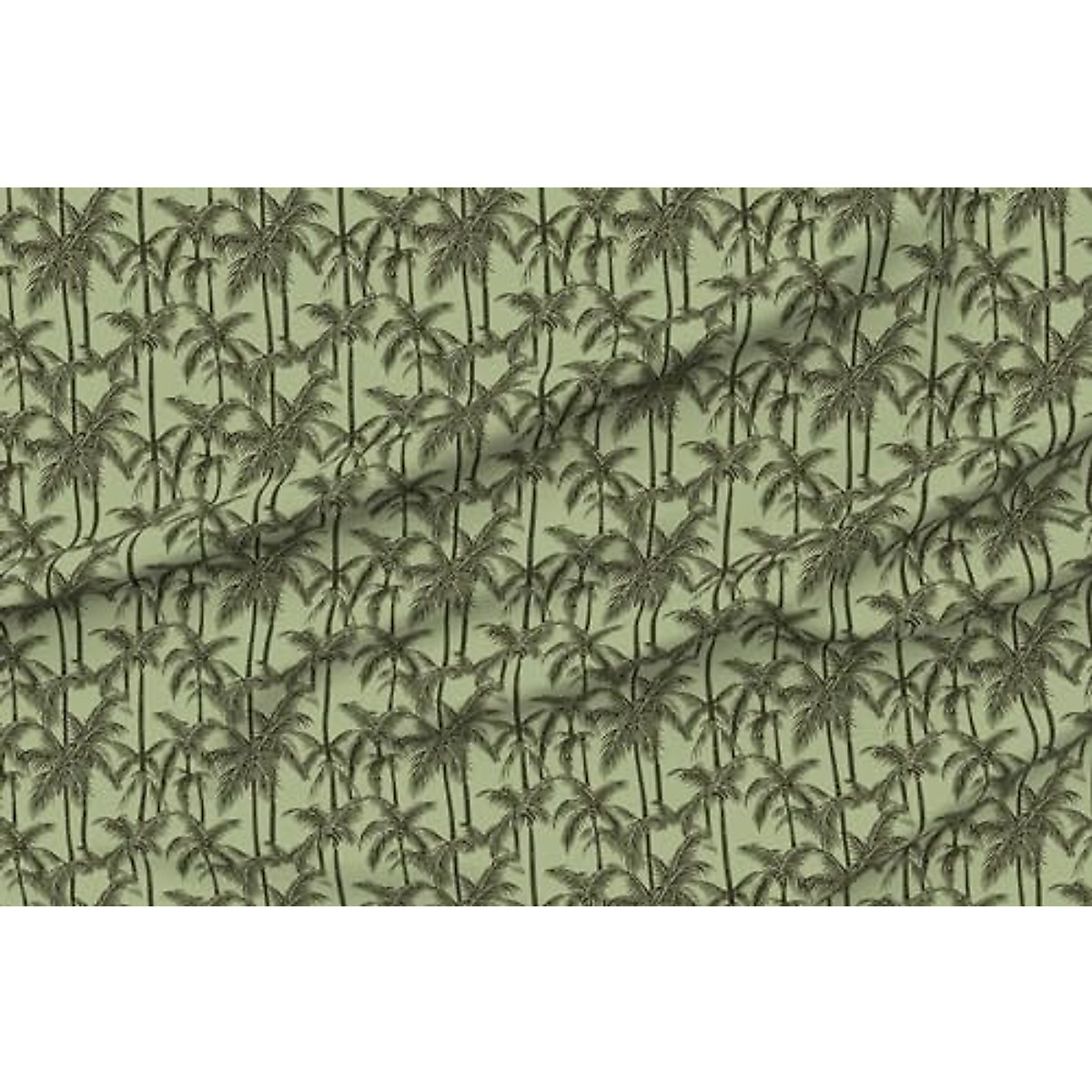 Spoonflower Fabric - Boho Tropical Resort Chic Palm Tree Monochrome Beach Green Modern Printed on Performance Linen Fabric by The Yard - High-end Upholstery Linen Fabric Look