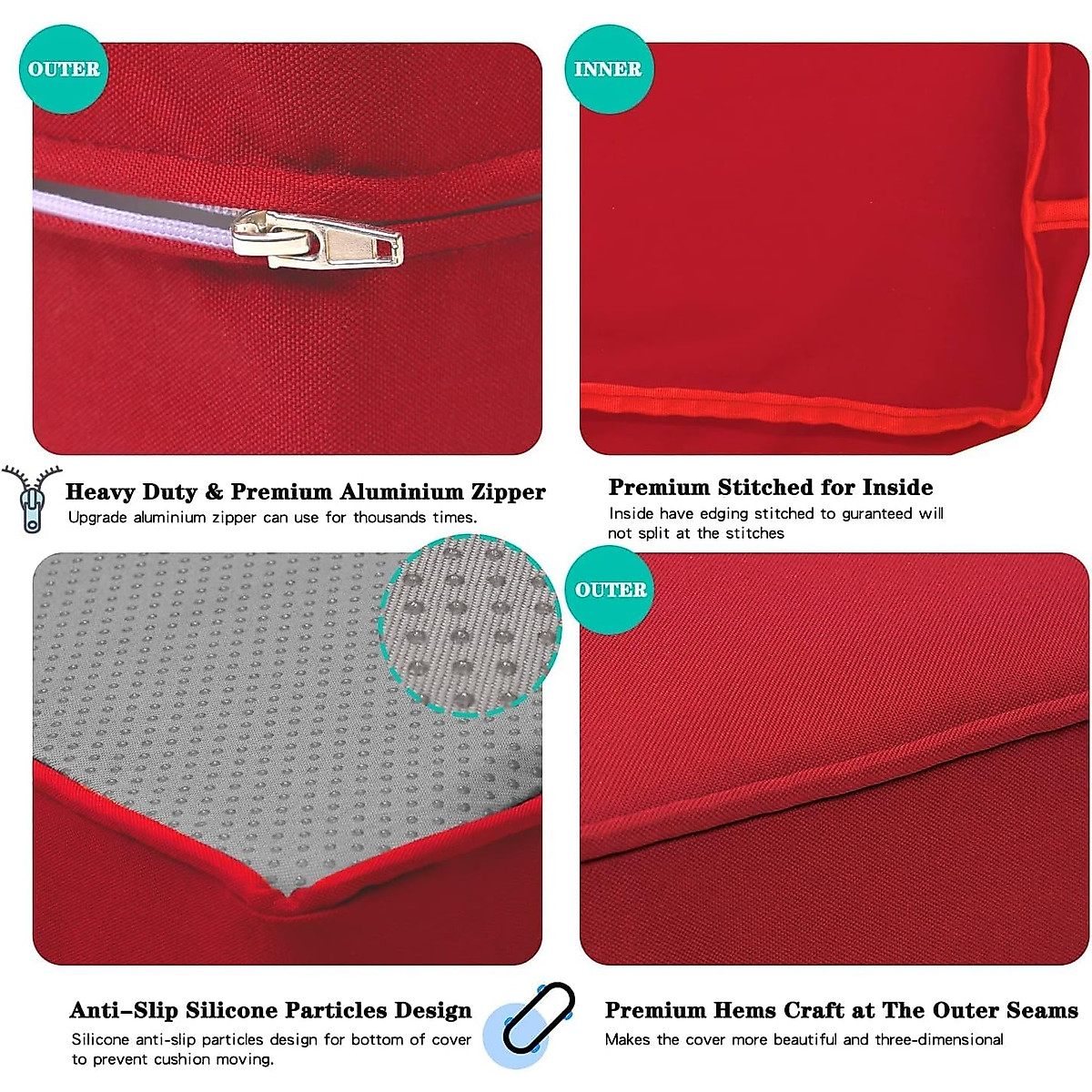 ClawsCover 7Pack Outdoor Seat and Back Cushions Replacement Covers Fit for 3/5 Pieces 4-Seater Wicker Rattan Patio Furniture Conversation Set Sectional Couch,Red-Small (Include Cover Only)