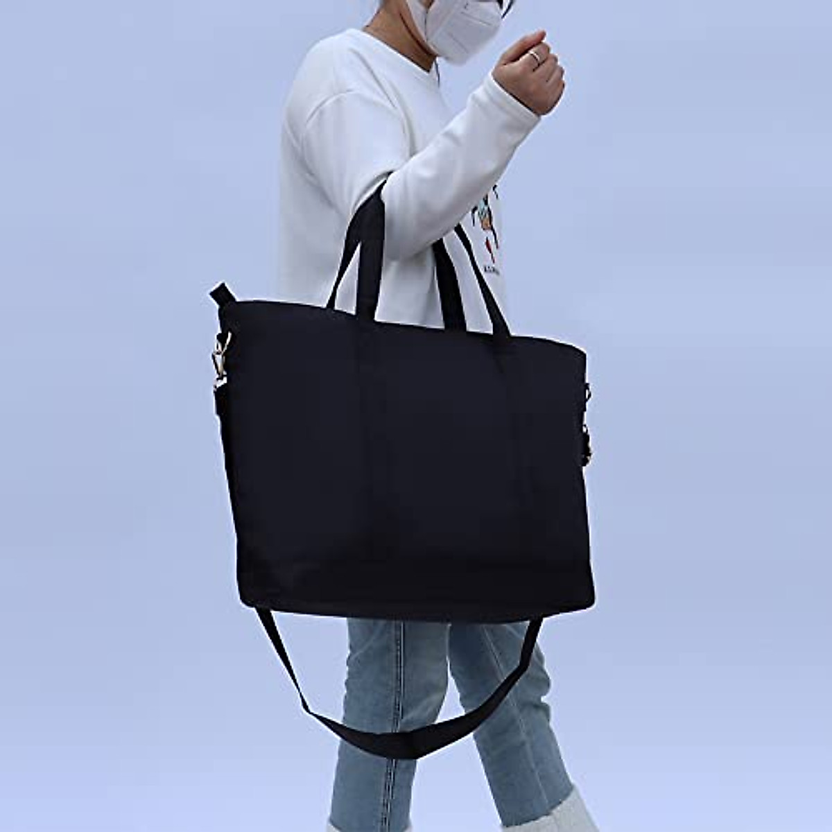 YogoRun Large Tote Handbag Business Handbag Boutique Tote Bag Nylon Unisex (Black)