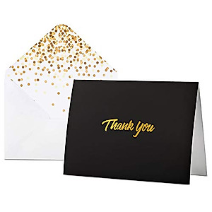 100 Thank You Cards with Envelopes | Thank You Notes, Black & Gold Foil | Blank Cards with Envelopes | For Business, Wedding, Graduation, Baby Bridal Shower, Funeral, Professional Thank You Cards Bulk