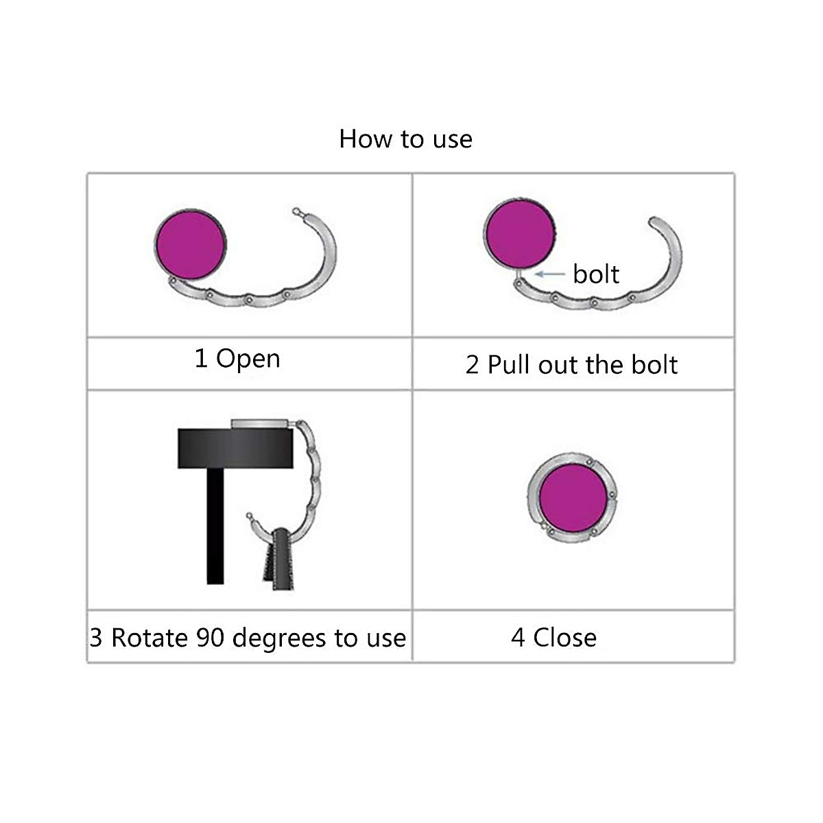 Grtdrm Multiple Hearts Style Premium Foldable Handbag Bag Purse Hanger Table Hook Holder (Purple)