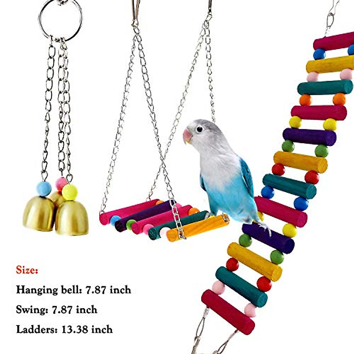 6pcs Bird Parakeet Toys Ladders Swing Colorful Chewing Bird Parakeet Cage Accessories Hanging Bell Pet Cockatiel Toys for Bird Cage for Small Birds, Love Birds, Conures, Macaws, Parrots, Finches