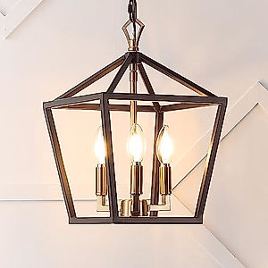 JONATHAN Y JYL7601D Ojai 10" 3-Light Iron Classic Modern Lantern Bohemian, Cottage, Farmhouse, Rustic, Transitional LED Pendant, Oil Rubbed Bronze/Brass Gold