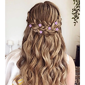 Paderison 20Pcs Flower Clips Purple Hair Accessories for Girls Rapunzel Hair Flowers floral hair pins Small Flower Hair Clips Braided Hair Clips Toddler Girl Hair Clips Flower Girl Wedding