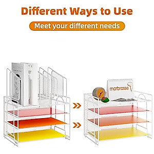 Marbrasse Mesh Desk Organizer, 4-Tier Mesh Desk File Organizer with 5 Vertical File Holders, Multifunction Desktop Organizer, Desk Organizers and Accessories for Home Office School,White