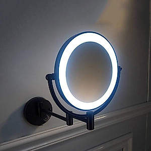 KONGZIR Cosmetic Vanity Mirror Black 8-inch LED Makeup Mirror USB Charging with Light Telescopic Mirror 3X Magnification Wall-Mounted Wall Mirror Bathroom