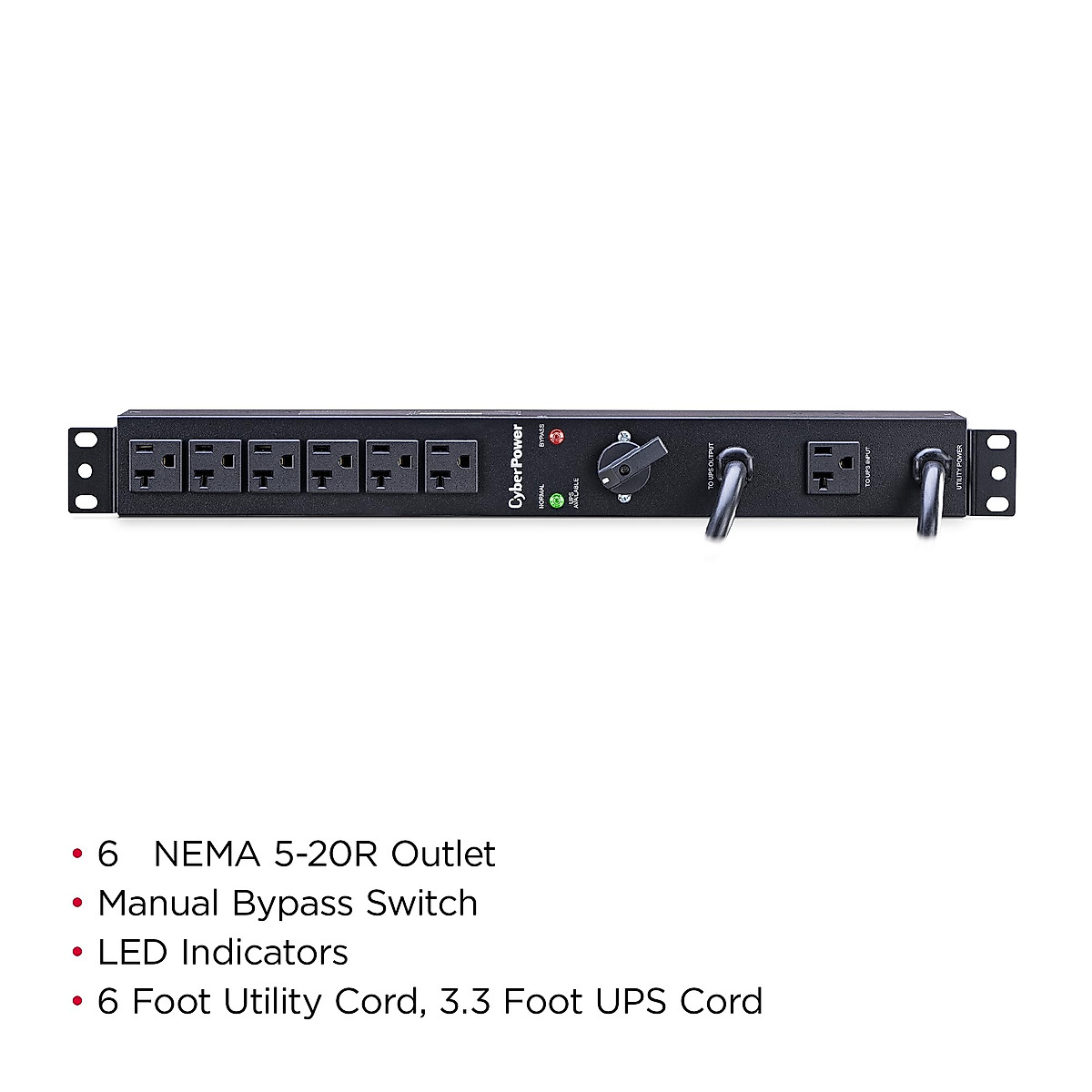 CyberPower MBP20A6 Maintenance Bypass PDU, 120V/20A, 6 Outlets, 1U Rackmount Black
