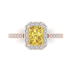 Clara Pucci 2.07 ct Emerald Cut Solitaire Halo Genuine Natural Yellow Citrine Engagement Promise Anniversary Bridal Ring 18K Rose Gold 9