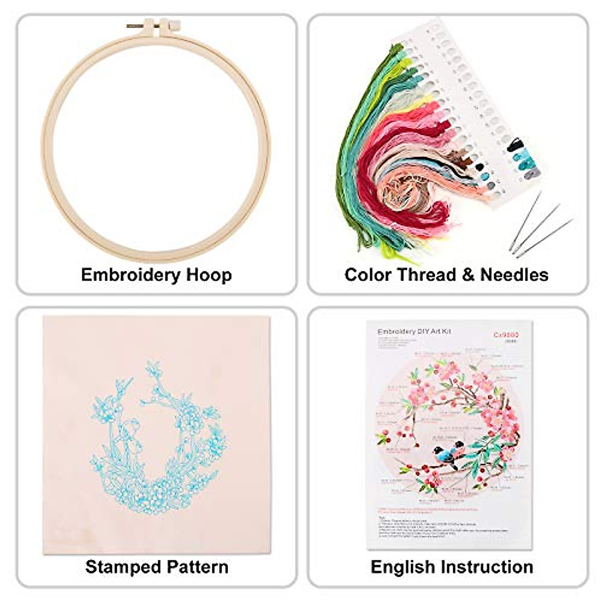 VOLSION Embroidery Starter Kit – Cross Stitch Kit with Embroidery Cloth, Plastic Hoop, Needles and Threads, Instructions – Complete Embroidery Kit for Adults – Suitable for Beginners and Hobbyists
