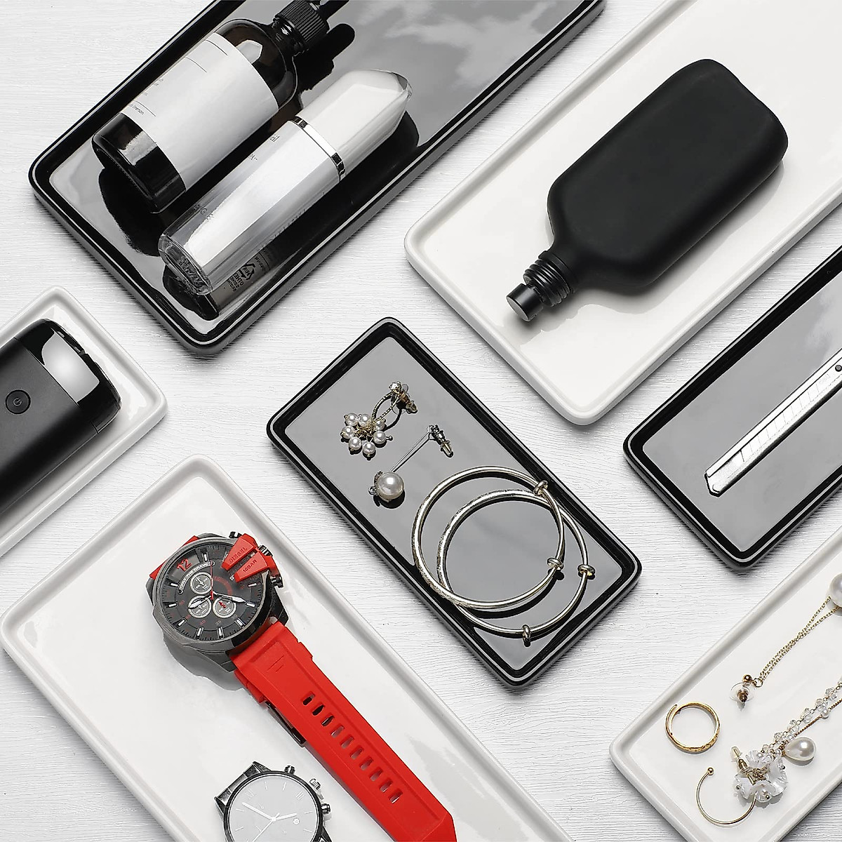 Nucookery 10" Serving Tray,Porcelain Kitchen Rectangle Platter,Ceramic Bathtub Organizer, Black (10", Set/1)