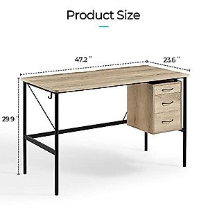 LINSY HOME Office Desk with Cabinet, Computer Desk 47 inch with 3 Drawers Storage, Writing Desk Study Table with Monitor Stand Groove for Home Office