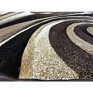 Modern Round Contemporary Area Rug Chocolate Brown Black Beige Abstract Sculptured Design 258 (4 Feet X 4 Feet )