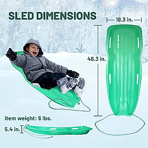 Slippery Racer Downhill Xtreme Flexible Adults and Kids Plastic Toboggan Snow Sled for up to 2 Riders with Pull Rope and Handles, Green