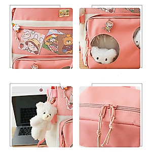 Aiyify 5Pcs Kawaii Backpack Cute Backpack for School Aesthetic Backpack Kawaii School Supplies Backpack Set with Accessories (Black)…