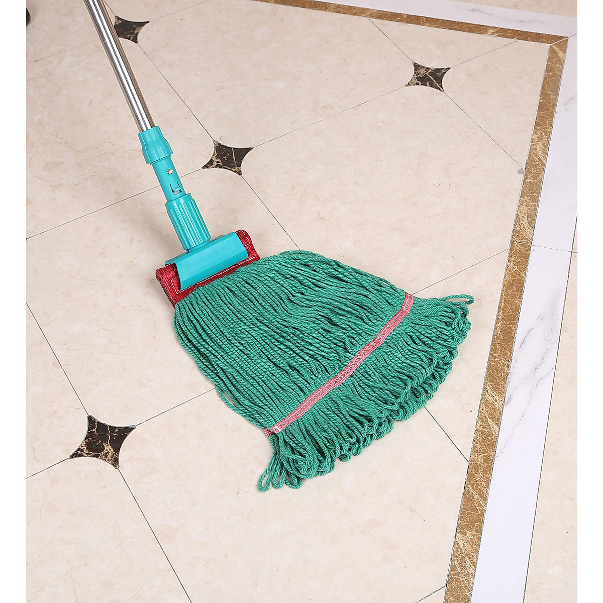 Cotton Yarn Wet Mop Set Microfiber Mop Commercial Looped End with Stainless Steel Telescopic Handle(Green)