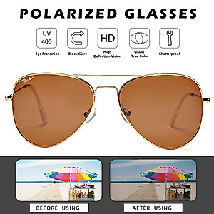 Pro Acme Classic Polarized Aviator Sunglasses for Women Men, Driving Sun Glasses Polarized Lens Lightweight Metal Pilot Frame UV400 Protection (Gold | Brown | With Logo)