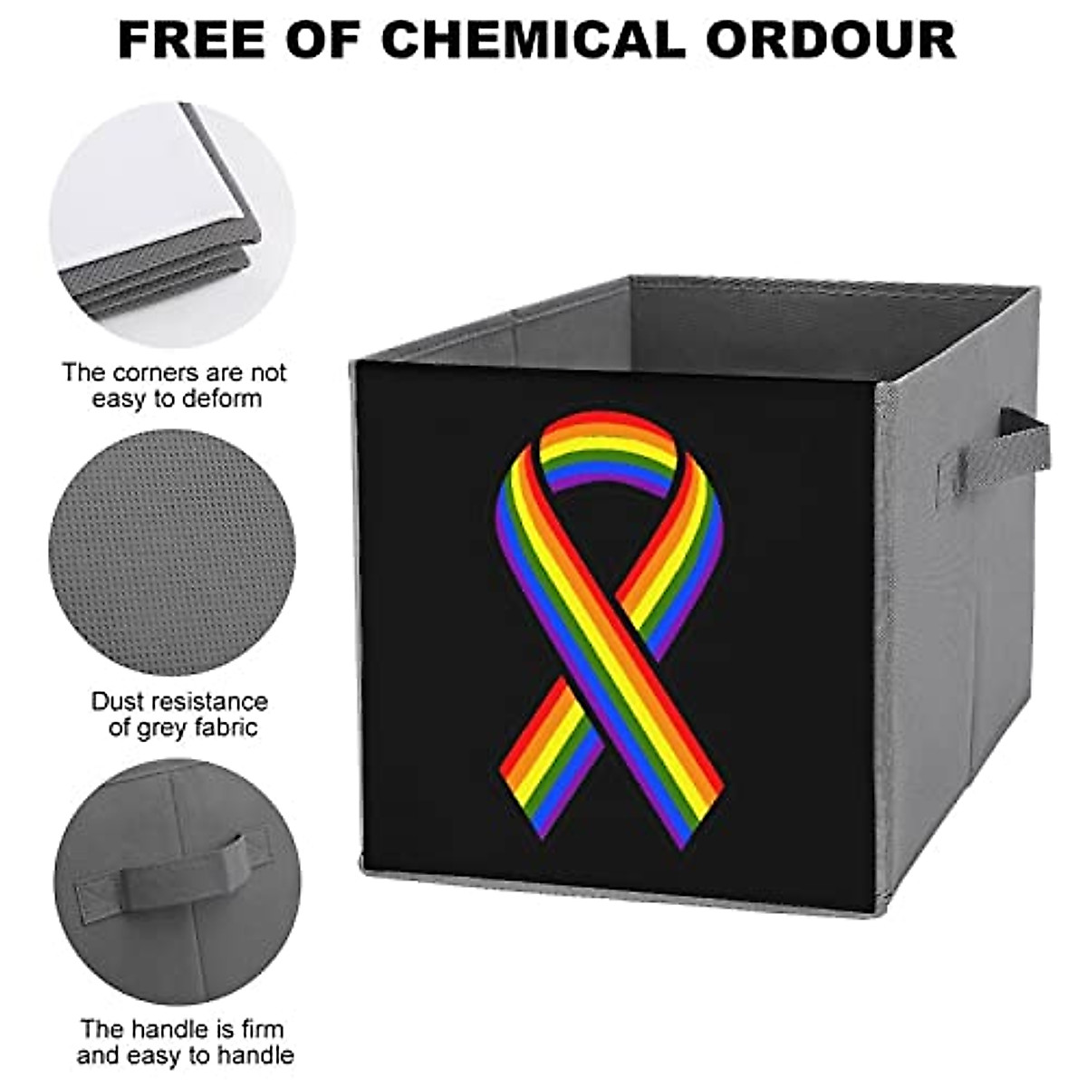 Gay Pride LGBT Awareness Ribbon Collapsible Storage Bins Basics Folding Fabric Storage Cubes Organizer Boxes with Handles