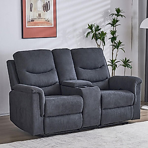 Consofa Reclining Loveseat, Reclining Loveseat with Console, RV Recliner Loveseat Sofa Wall Hugger Reclining Loveseat, Double Recliner Loveseat with Side Pockets & Cup Holders for Living Room