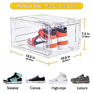 Upgrade Harder Solid Plastic Shoe Organizer, Shoe Storage with Magnetic Front Door, 6 Pack Shoe Boxes Clear Plastic Stackable, Sneaker Storage, Shoe Organizer for Closet, Shoe Display Case , White