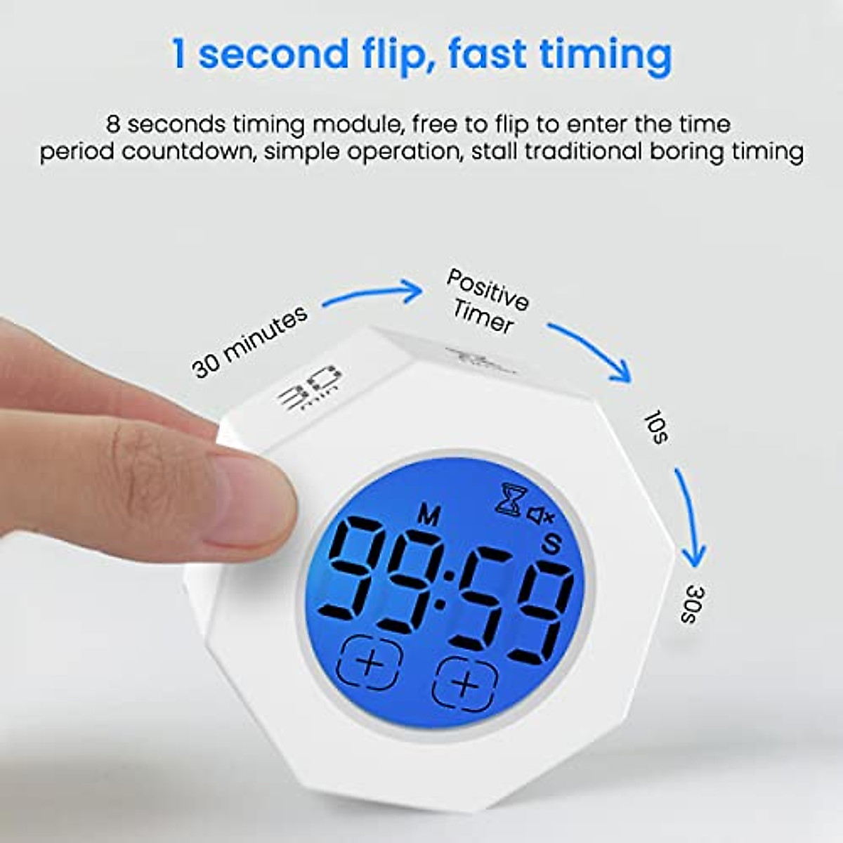 XJ-HOME Multi-Hex Clock Timer (White Version), Digital Clock Timer, Backlight Display, 12/24 Hour Mode, Up and Down Timer, Rotating Display, Various Time Presets for Studying, Cooking, Exercise