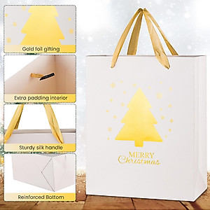 12 PCS Christmas Holiday Foil Gold Gift Bags,4 Designs,Perfect for Christmas Thanksgiving New Year Party Favor,White Winter Prints,Holiday and New Year Party
