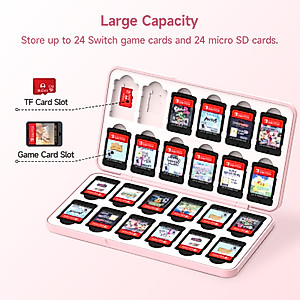 JINGDU 24-Slot Switch Game Card Case Compatible with Switch Games & micro SD Cards, the Games Holder Organizer Suitable for NS, Lite & OLED Game Cards, Pink