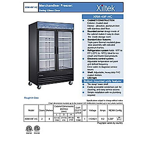 Xiltek Double Door Upright Commercial Display Freezer - Large Capacity Glass Door Merchandiser Freezer 45 CU Ft.