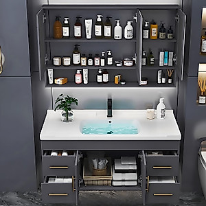 ZGNBSD Bathroom Vanity - Freestanding Bathroom Vanity with Sink & Smart Mirror, Solid Wood Bathroom Cabinet with Abundant Storage Drawers (28")