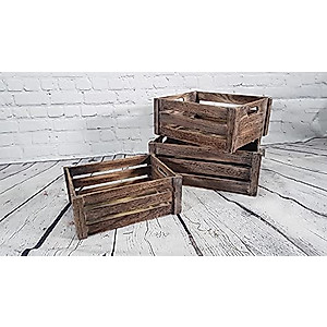 Admired By Nature Wooden Crates Storage Container, Rustic Light Brown Set of 3, Farmhouse Style Decorative Baskets for Home Decor, Rustic Decor, Nesting Stackable Organizers, Distressed Wood Crates